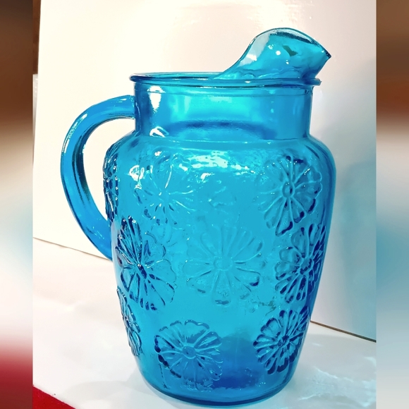 Dining | Vintage 6s Embossed Floral Cobalt Blue Glass Water Pitcher ...